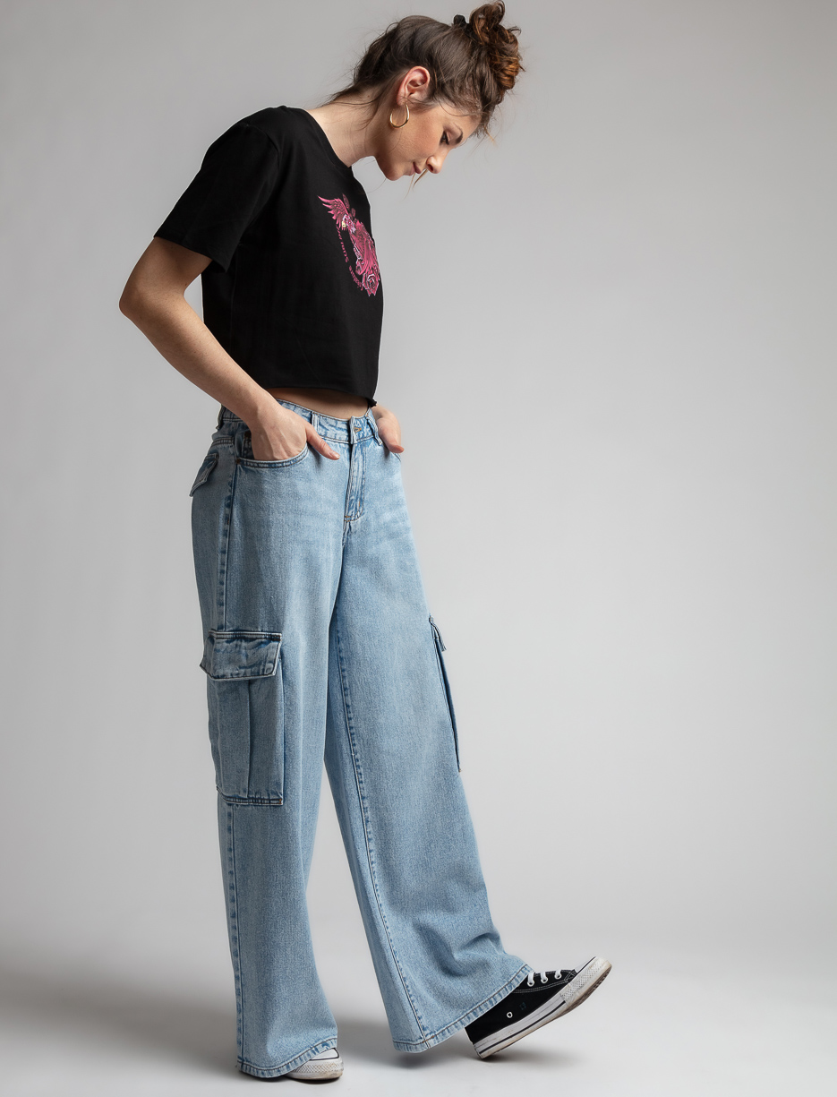 Jean cargo à taille basse et jambe large
